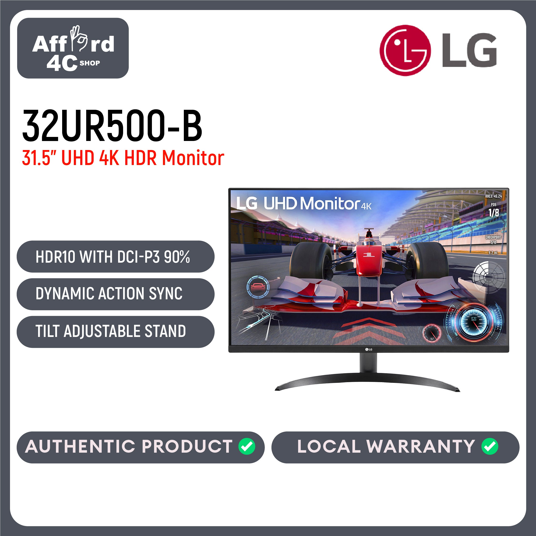 LG 32UR500-B 31.5" UltaHD Monitor 4K, HDR10 with DCI-P3 90% (Typ.) AMD