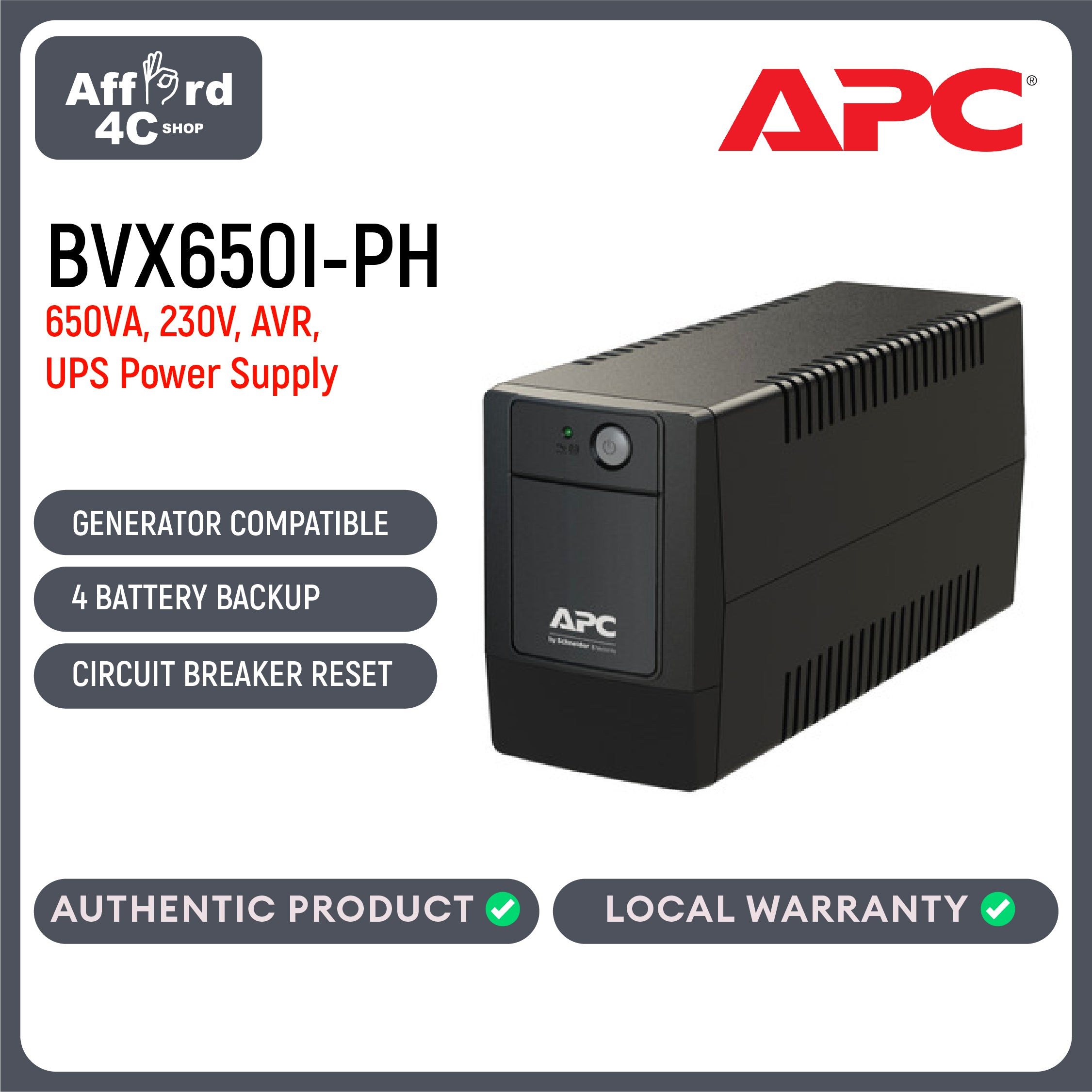 APC Easy UPS BVX 650VA, AVR, 230V BVX650I-PH
