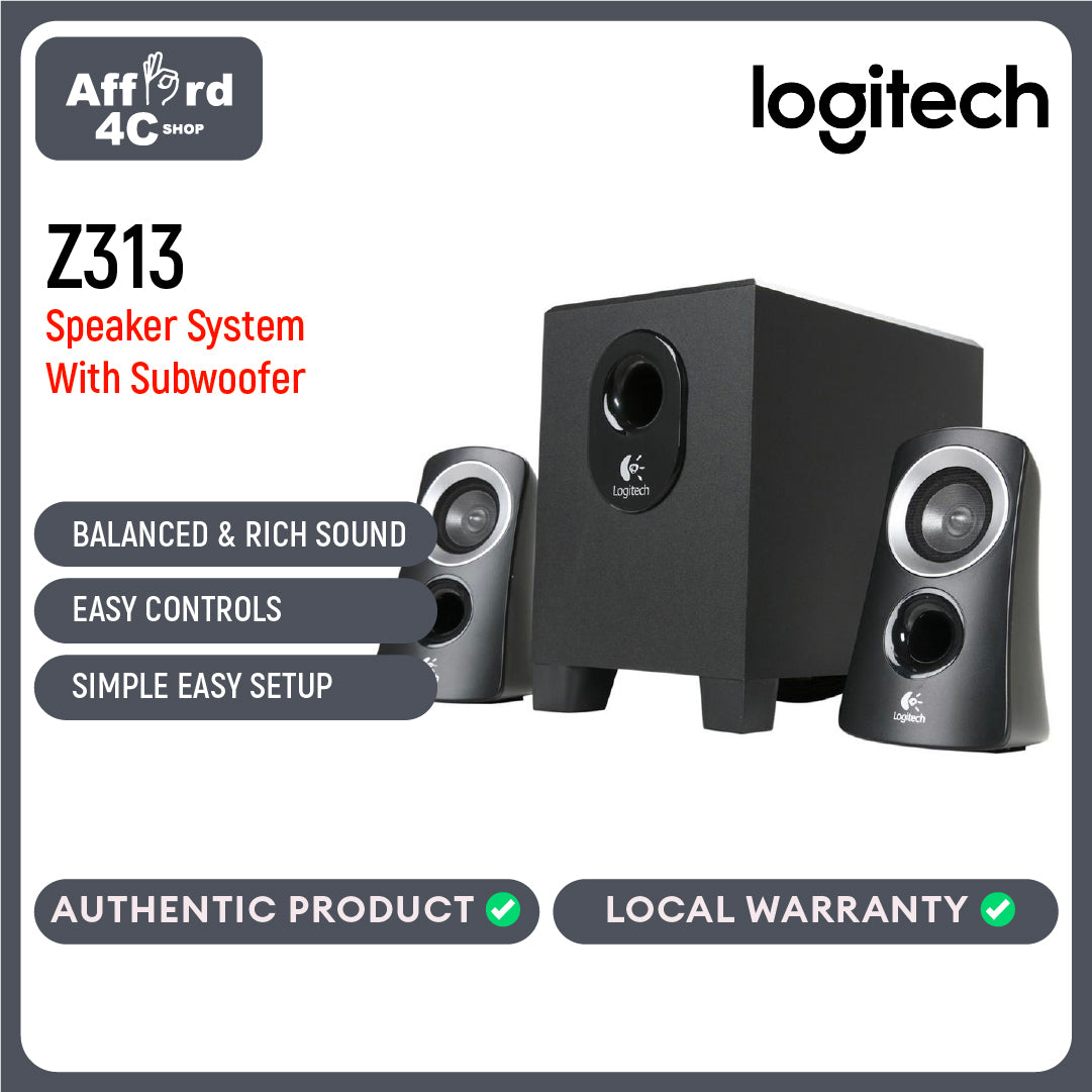 Logitech Z313 Speaker System with Subwoofer, Full Range audio, 50 Watt
